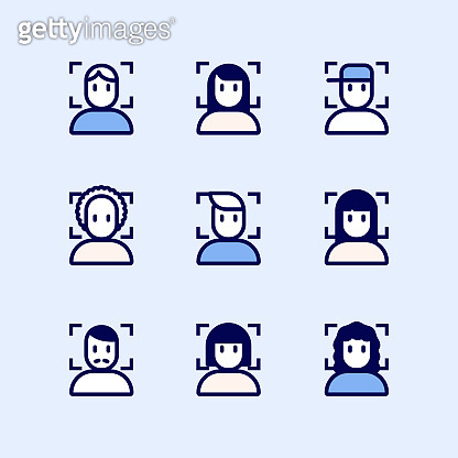 Face recognition system id icons set. Simple set of face recognition ...