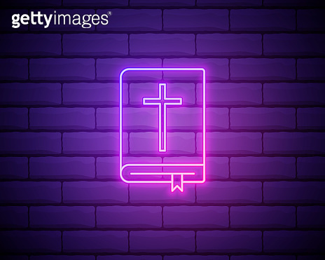 Holy Bible neon light icon. Glowing sign. Vector illustration isolated ...
