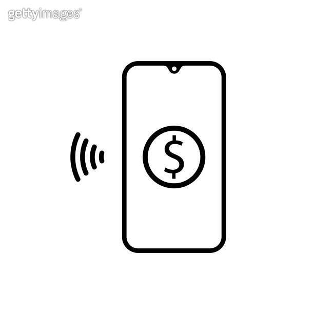 Contactless NFC payment line icon in black, RFID credit card, wireless ...