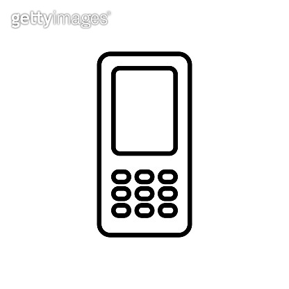 Mobile push-button telephone, phone, handphone thin line icon in black ...