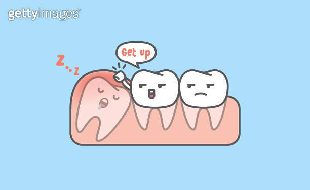 Dental cartoon of white teeth try to get the impaction tooth up by ...