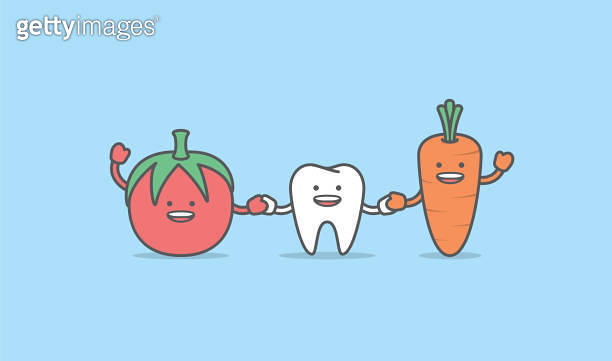 A tooth cartoon character holding hand together and friendly with ...