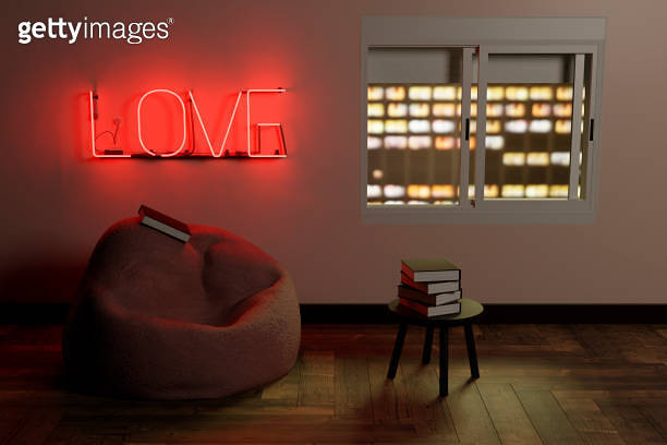 reading corner with a bean bag and a small table with books 이미지 ...