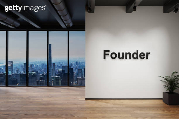 modern luxury loft with skyline view and single vintage couch, wall ...