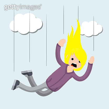 Cartoon flat illustration - screaming woman falls from height. Drop ...