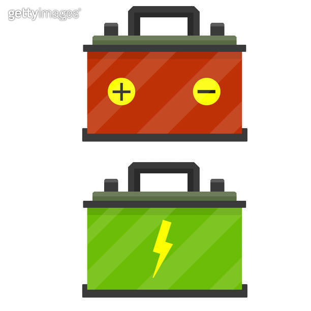 Red battery. rechargeable accumulator power supply. Electricity in the ...