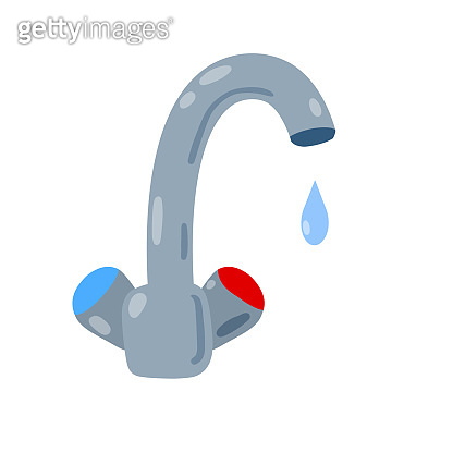 Water tap with falling drop of water. Plumbing in kitchen and bathroom ...