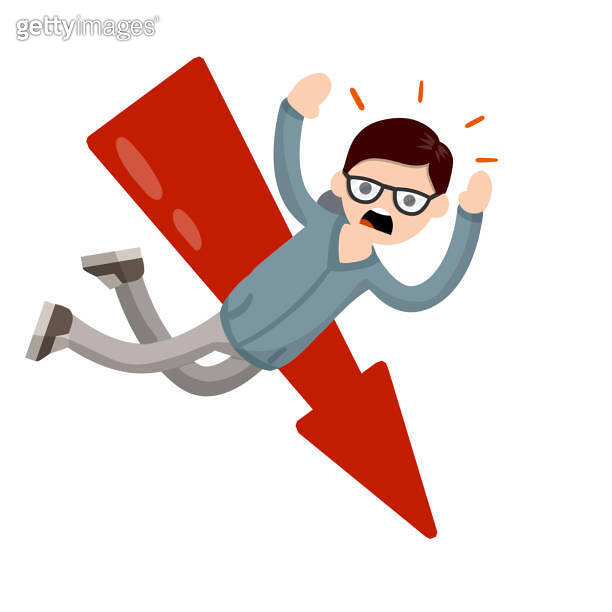 Man fall down. frightened guy in distress. Problem and failure. Cartoon ...