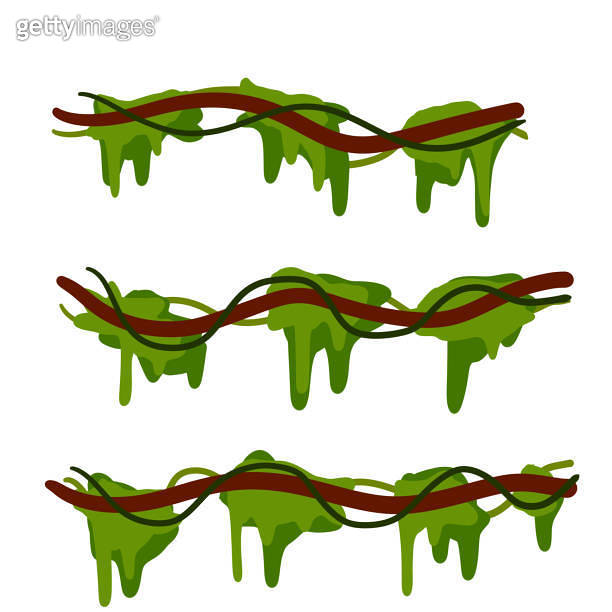 Set of branches with moss and green grass. Part of scenery of jungle ...