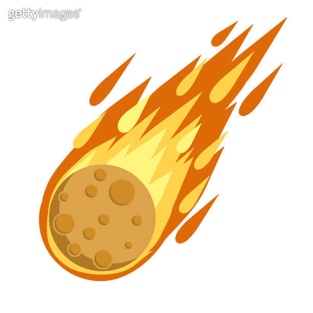 Meteor with trail of fire. Celestial object. Flying in sky. Cartoon ...