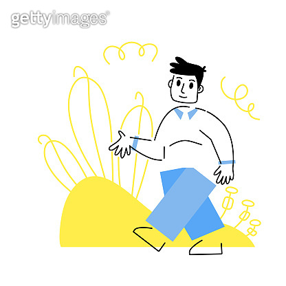 Fat Man walk on abstract background. Gesture of greeting. Modern trendy ...