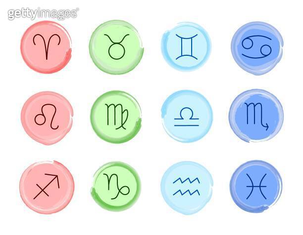 Zodiac signs. Vector set. Zodiac symbols in four colors. Astrological ...