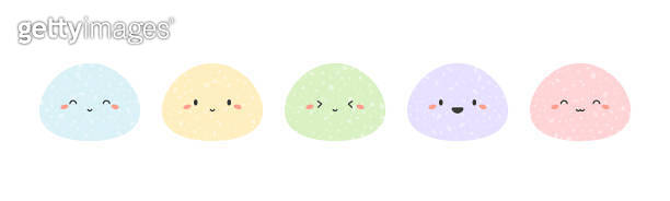 Mochi set with texture and kawaii face. Sweet asian food in pastel ...