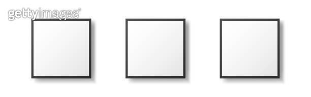 Three black frames. Square picture mockups. Isolated photo templates ...