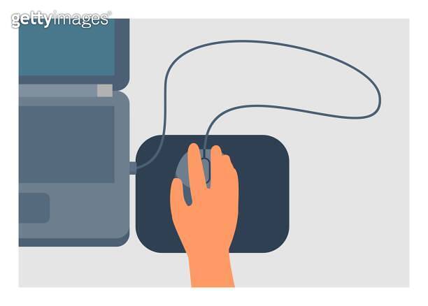Hand holding computer mouse. Simple flat illustration (1332595593) 일러스트 ...