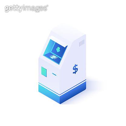 ATM icon illustration in isometric vector design. Futuristic automated ...
