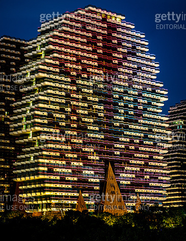 Vertical view of one of the building of Beauty Crown Grand Tree hotel ...
