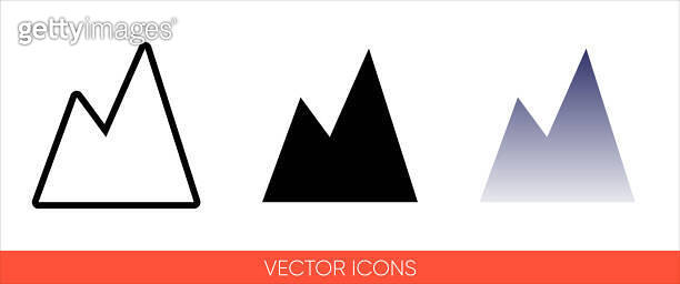 Weather rock sign or hill symbol icon of 3 types color, black and white ...