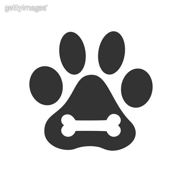 Animal footprints and bone icon. Traces. Set of animal paws and bone ...