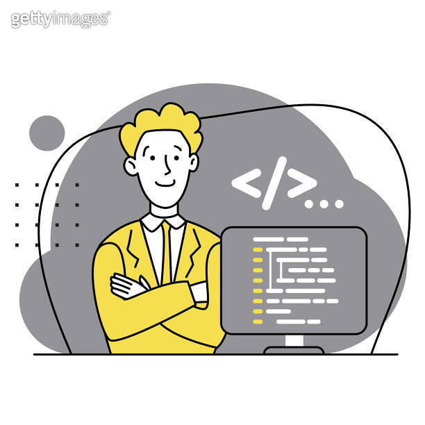 Concept of script coding, programming. A programming language. Programmer working on web ...