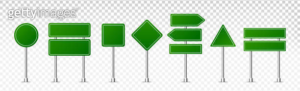 Green road signs icons. Green street signs templates for directions ...