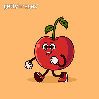 Cute Cherry fruit character walking with happy face. Fruit character ...