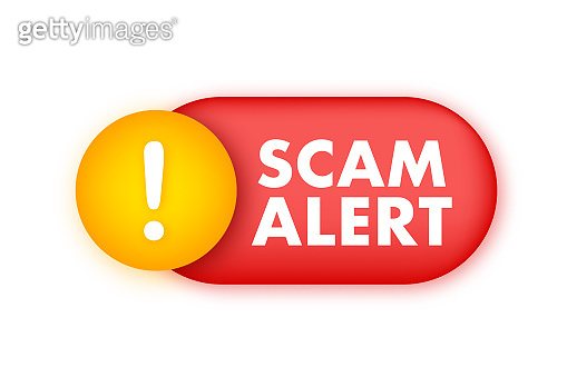 Banner with red scam alert. Attention sign. Cyber security icon ...