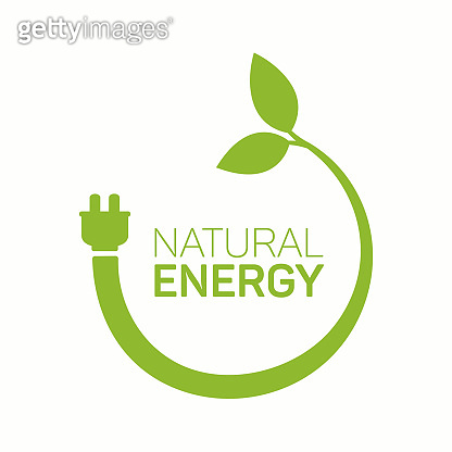 Natural energy icon with electric plug, plant and leaf symbol. Eco ...