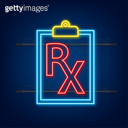 neon icon Blank Rx prescription form. Vector stock illustration ...