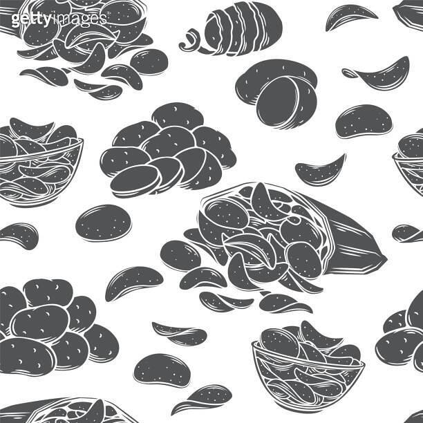 Potato chips seamless pattern (1312253794) 일러스트, 무료 일러스트 - 게티이미지뱅크