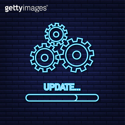 System software update or upgrade neon icon. Banner new update, Badge ...