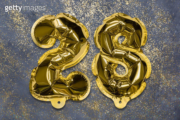 The number of the balloon made of golden foil, the number twenty-eight ...
