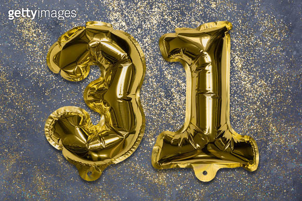 The number of the balloon made of golden foil, the number thirty-one on ...
