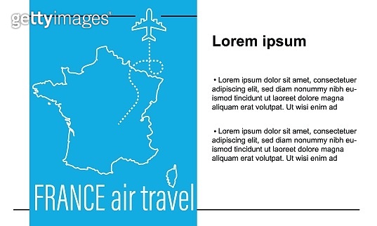 France air travel. Passenger plane and France map on blue background ...