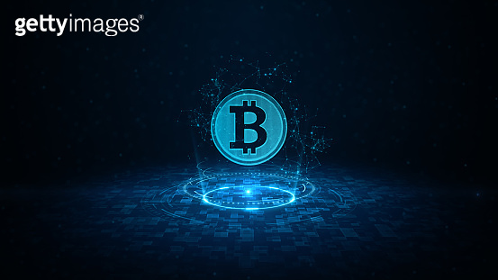 Bitcoin cryptocurrency, Digital money exchange, Blockchain technology connections background ...