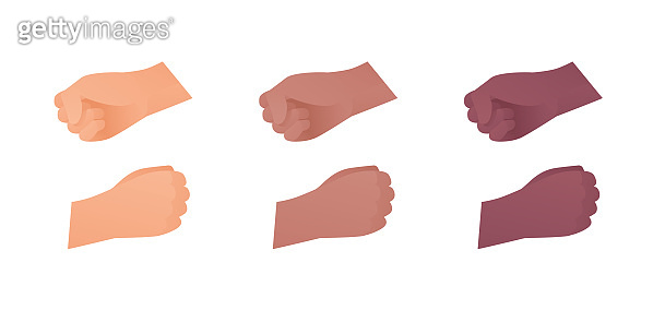 Hand gesture icon collection. Vector flat multiracial illustration set ...