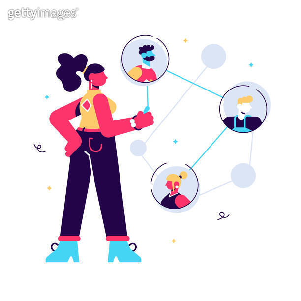 Networking concept, young male character connecting together different ...