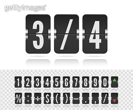 Vintage symbols time meter vector template. Flip numbers font for time ...