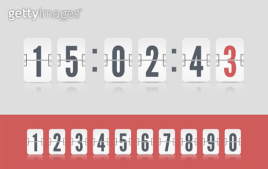 White scoreboard number font. Vector modern ui design old countdown timer. Coming soon web page ...