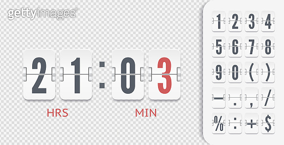 White analog countdown font. Flip numbers font time counter information ...