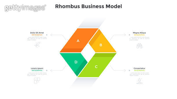 Business model with four colorful rhombus-like elements connected ...