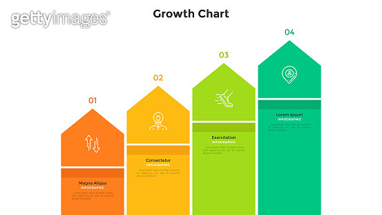 Ascending chart with pointer-like elements placed in horizontal row ...