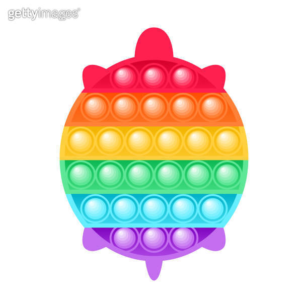 Cartoon Pop It Toy One Turtle. Isolated Sensory Bright Rainbow Fidget ...