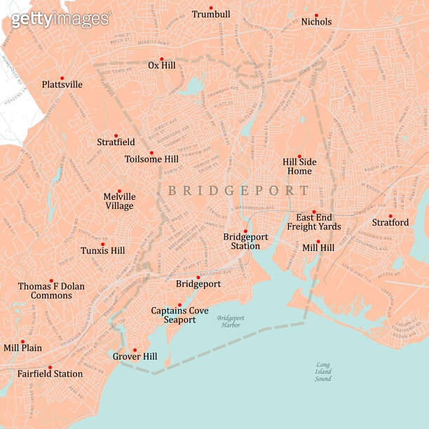 CT Fairfield Bridgeport Vector Road Map 이미지 (1306660663) - 게티이미지뱅크