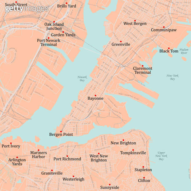 NJ Hudson Bayonne Vector Road Map 이미지 (1330934407) - 게티이미지뱅크