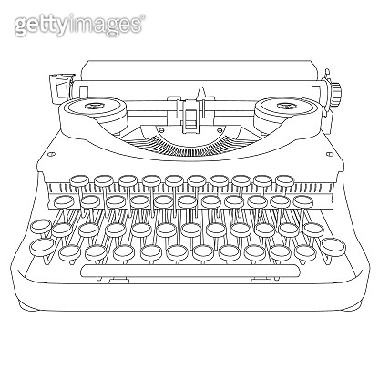 Outline of a vintage typewriter from black lines isolated on white ...