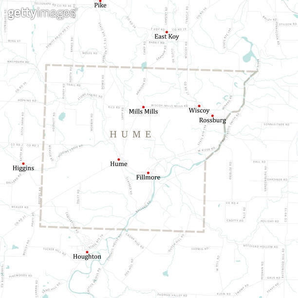 NY Allegany Hume Vector Road Map 이미지 (1358960186) - 게티이미지뱅크