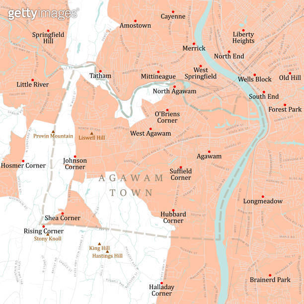 MA Hampden Agawam Town Vector Road Map 이미지 (1303456025) - 게티이미지뱅크