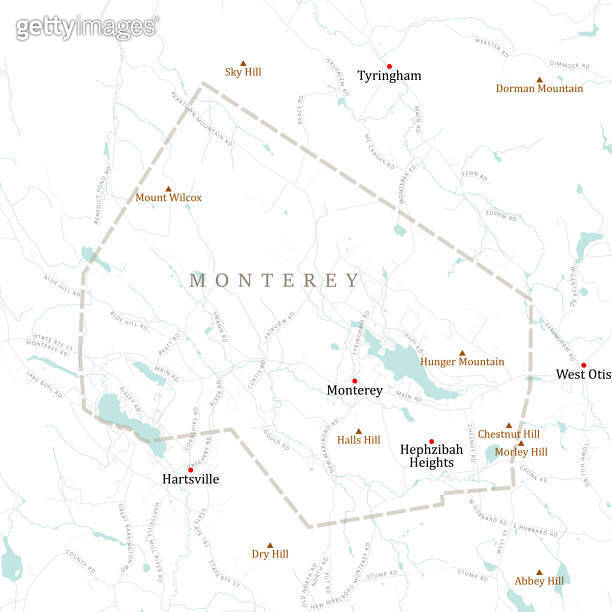 MA Berkshire Monterey Vector Road Map 이미지 (1306086578) - 게티이미지뱅크