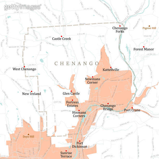 NY Broome Chenango Vector Road Map 이미지 (1359154765) - 게티이미지뱅크